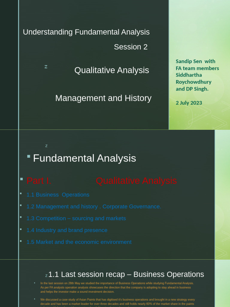 Understanding Fundamental Analysis by Sandip Sen Session 2 July 2023 | PDF | Financial Economics ...