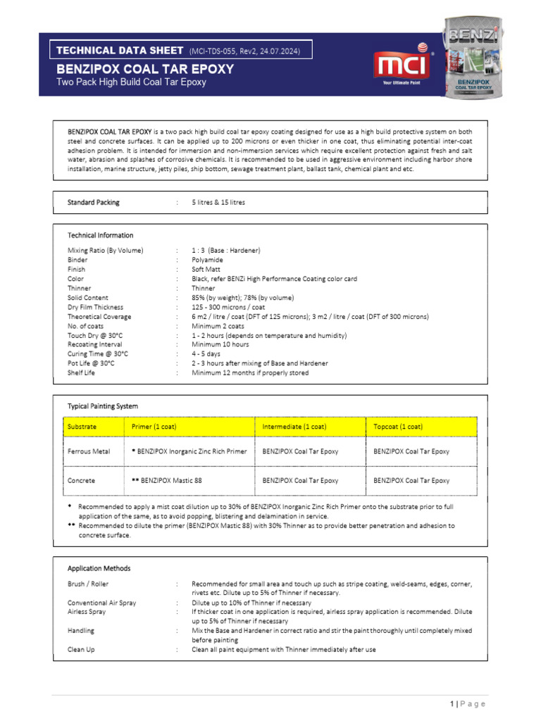 Benzipox Coal Tar Epoxy Coating Guide | PDF | Paint | Epoxy