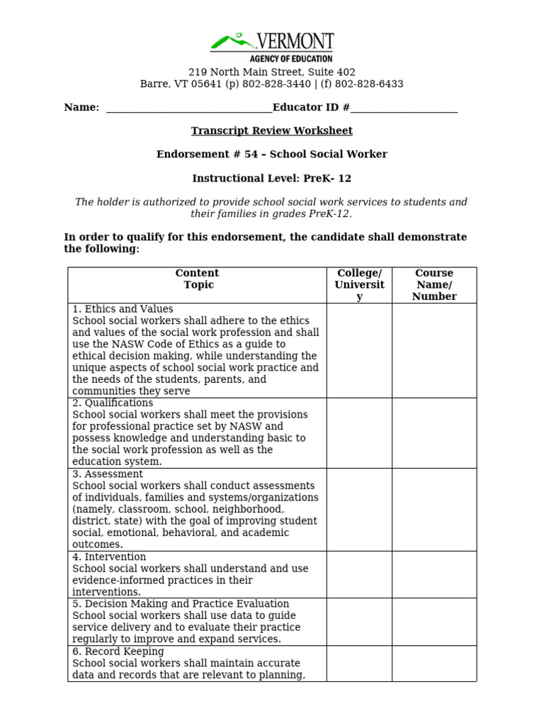 School Social Worker Worksheet | PDF | Social Work