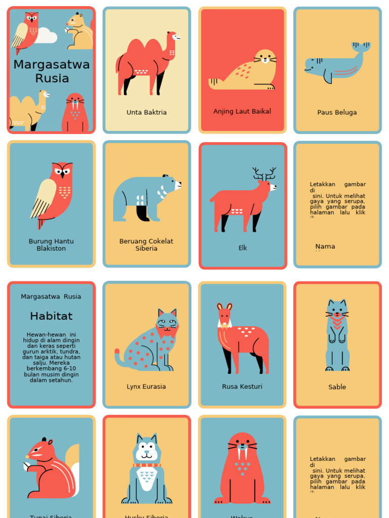 Flashcard Hewan Merah dan Biru Digambar Tangan Organik | PDF