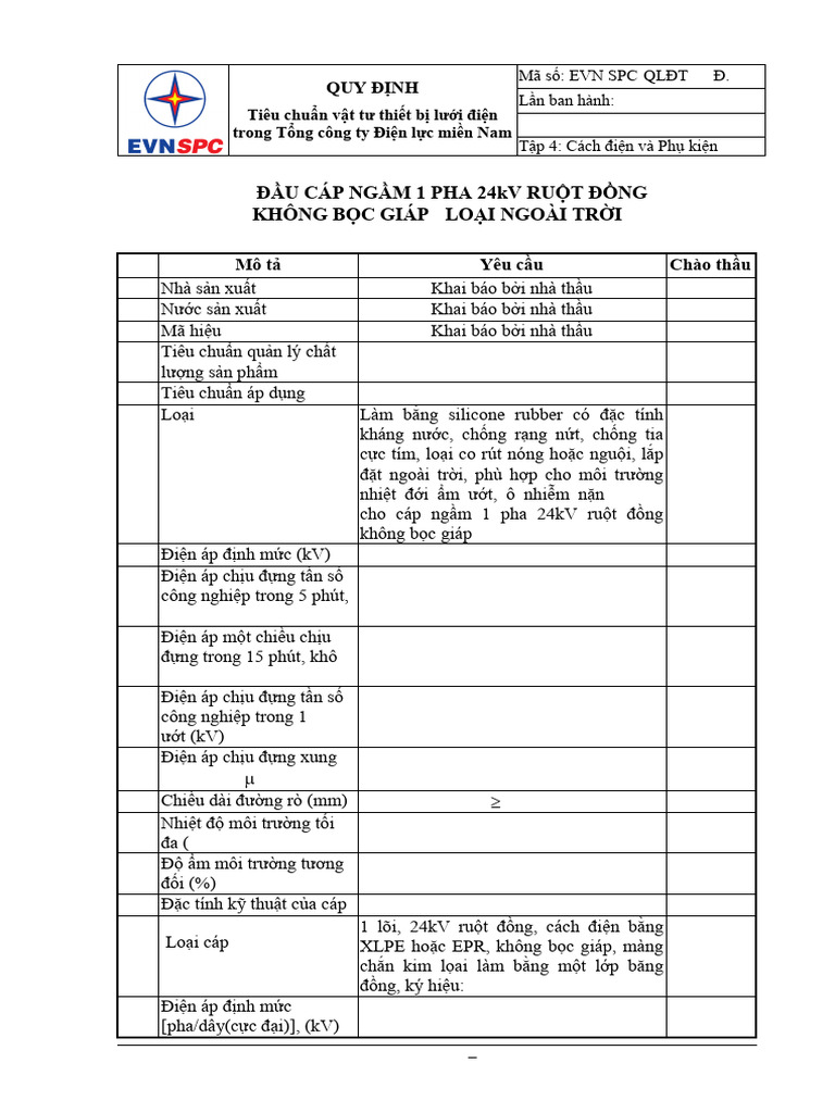 MCa-04 - Dau Cap Ngam 1 Pha 24kV CXV (CRV) - S - Ngoai Troi | PDF
