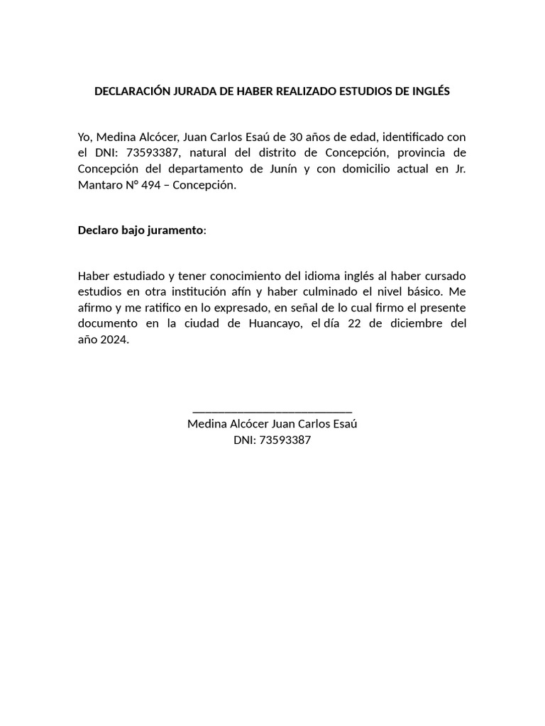 Declaración Jurada de Conocimiento Ceid Uncp | PDF