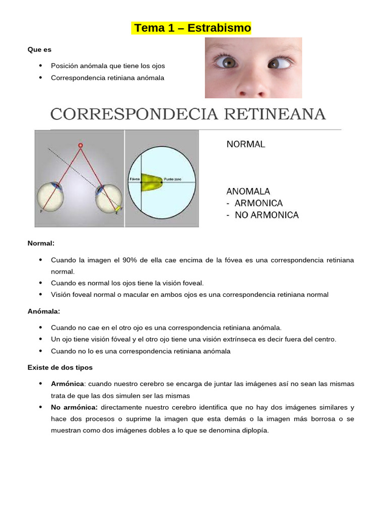 Tema 1 - Estrabismo | PDF | Percepción visual | Ojo