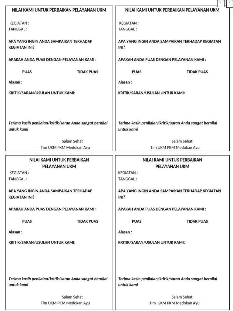 Kuesioner Umpan Balik UKM PUMA | PDF