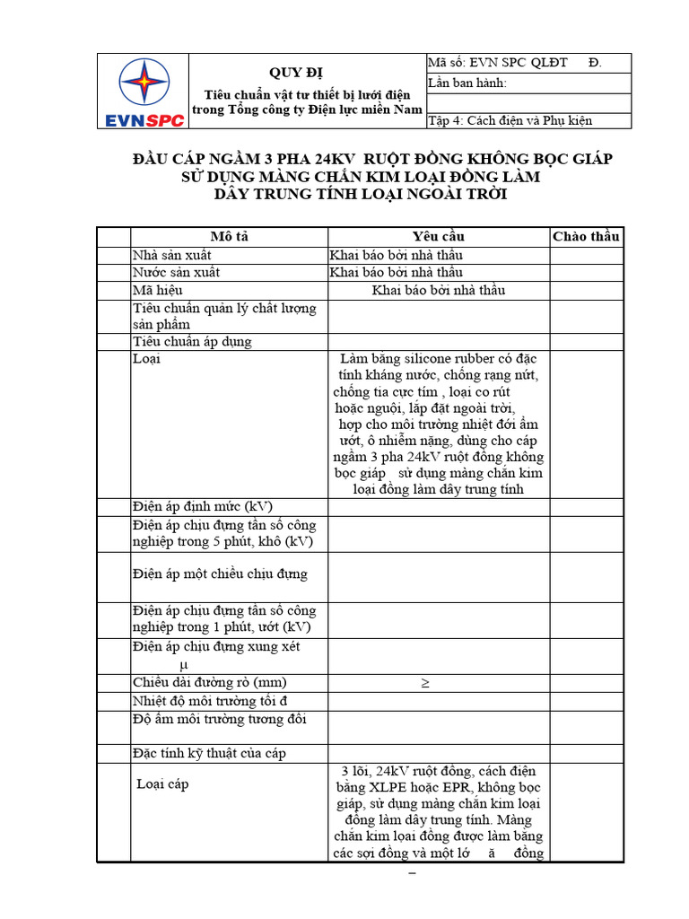 MCa-12 - Dau Cap Ngam 3 Pha 24kV CXV (CRV) - SEhh - Ngoai Troi | PDF