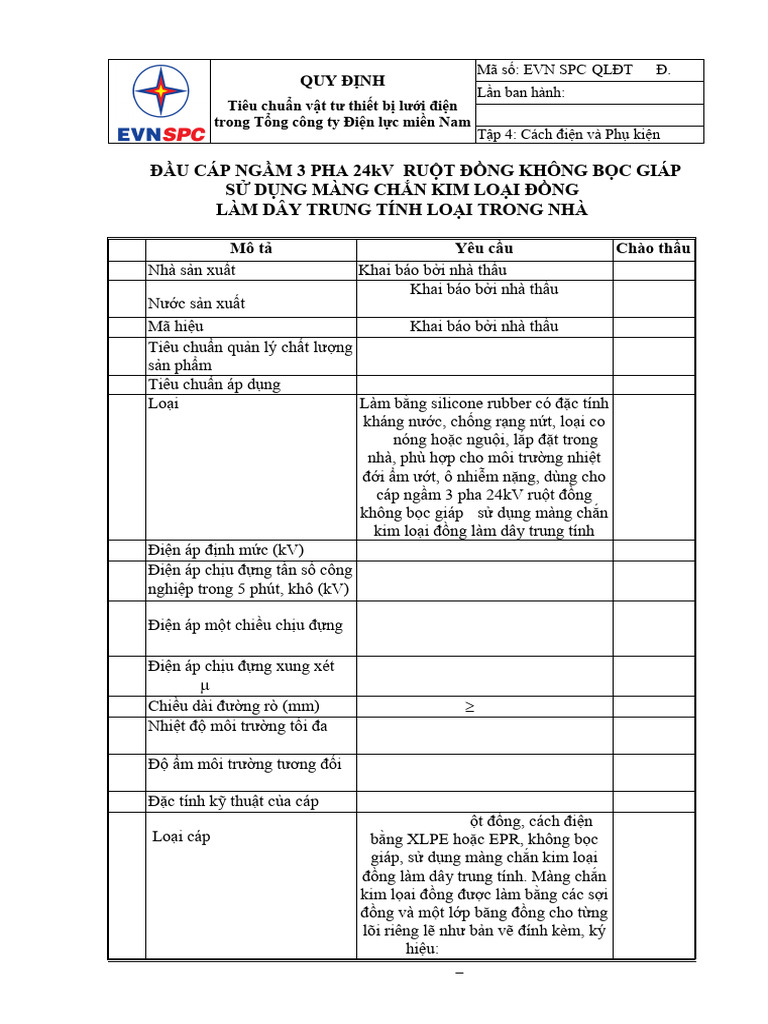 MCa-11 - Dau Cap Ngam 3 Pha 24kV CXV (CRV) - SEhh - Trong Nha | PDF