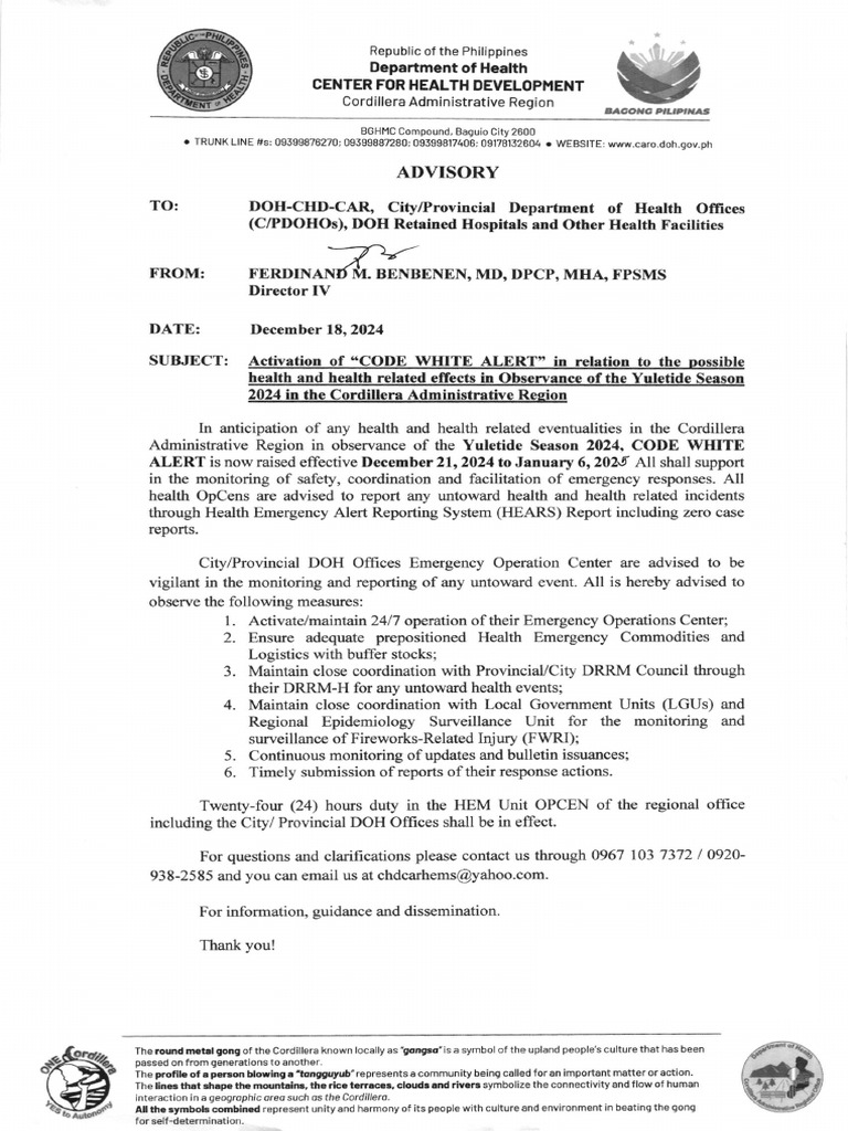 Advisory - Code White Alert - Yuletide Season | PDF