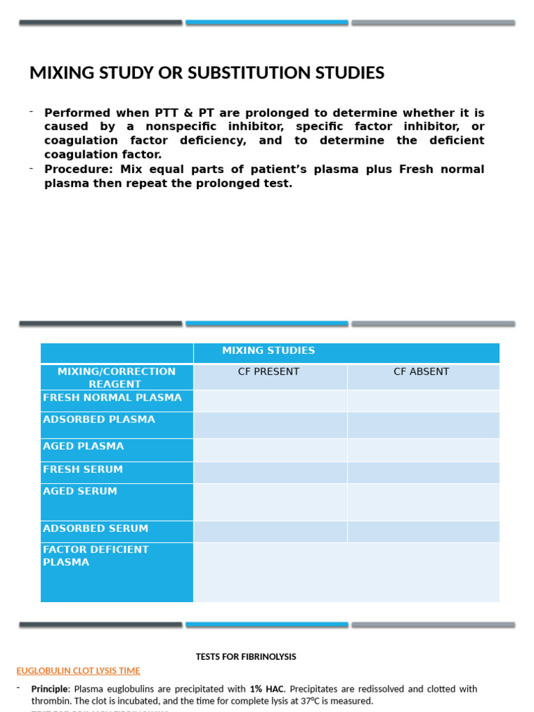 Mixing Study or Substitution Studies 1 | PDF | Coagulation | Haemophilia