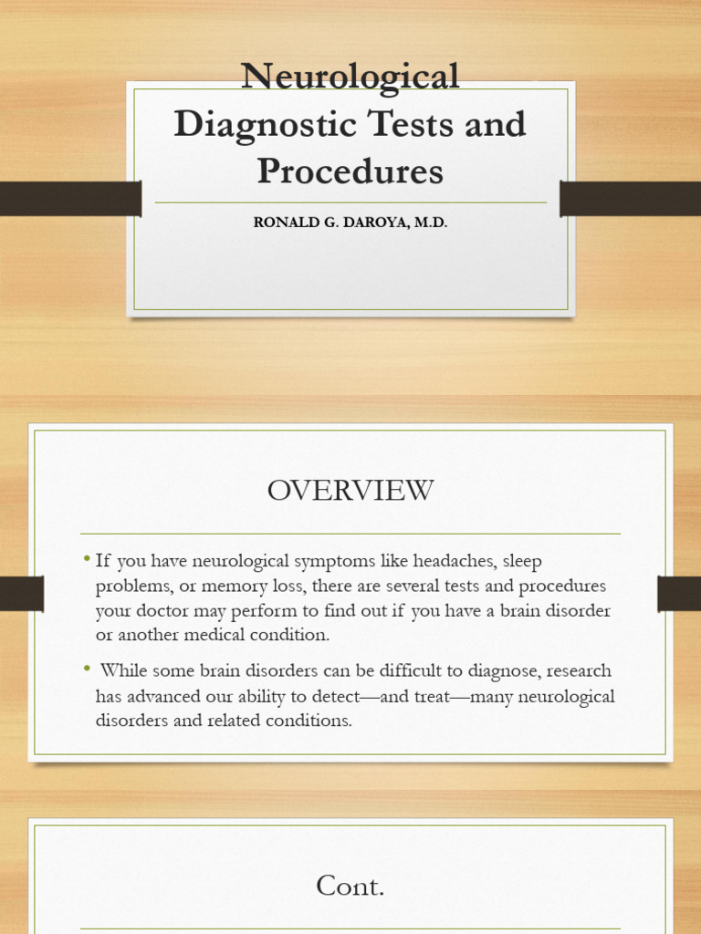 Neurological Diagnostic Tests Overview | PDF | Neurology | Medical Imaging