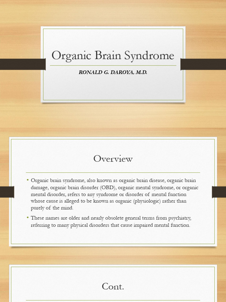 Understanding Organic Brain Syndrome | PDF | Medicine | Human Diseases ...
