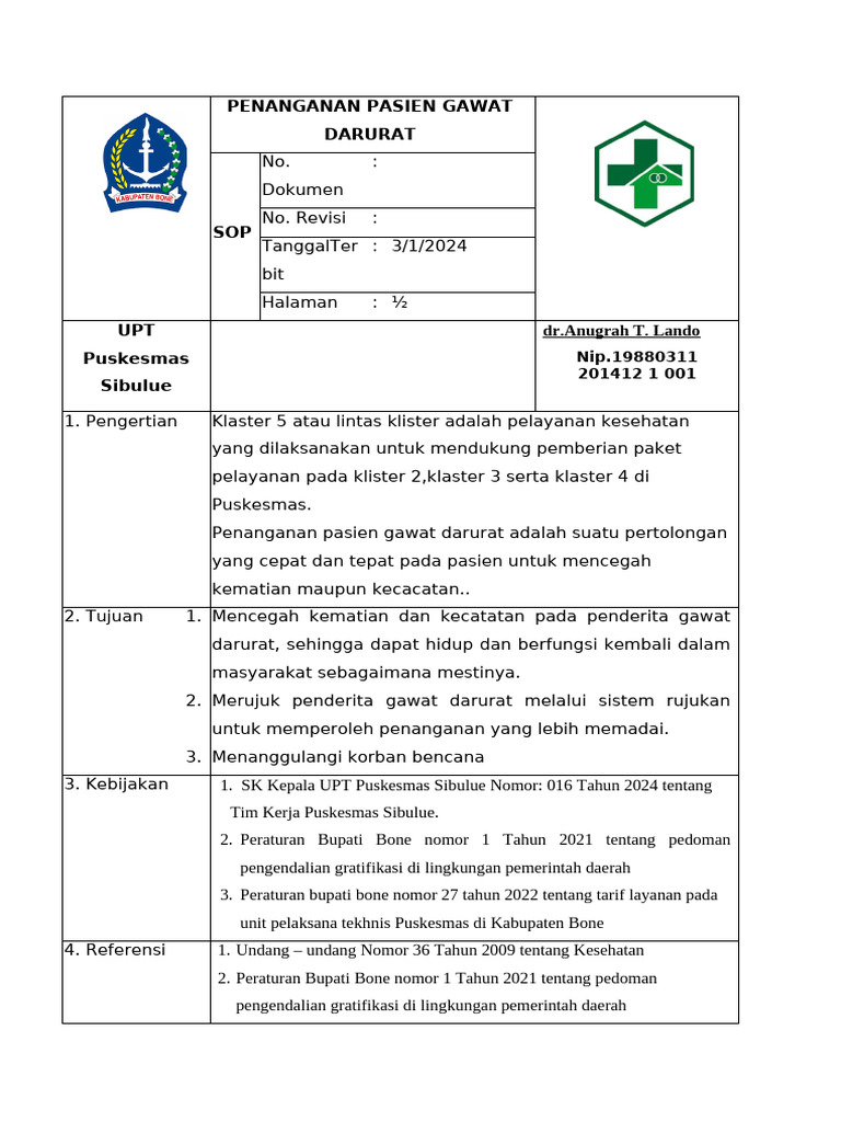 SOP PENANGANAN PASIEN GADAR | PDF