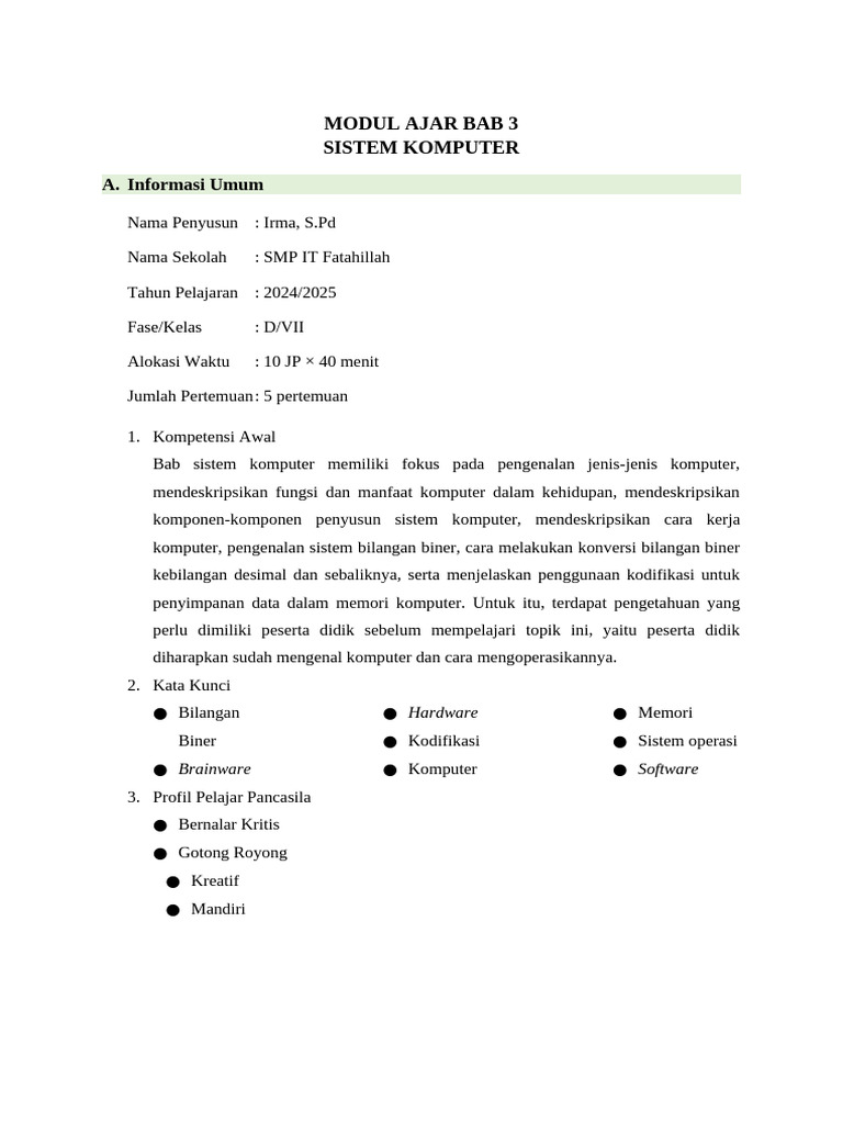 Modul Ajar Bab 3 Tik | PDF