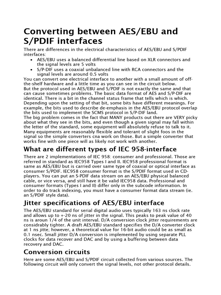 AES/EBU and S/PDIF Conversion Guide | PDF | Electronic Circuits ...
