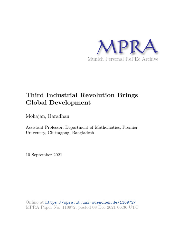 MPRA_paper_110972 | PDF | Renewable Energy | 3 D Printing