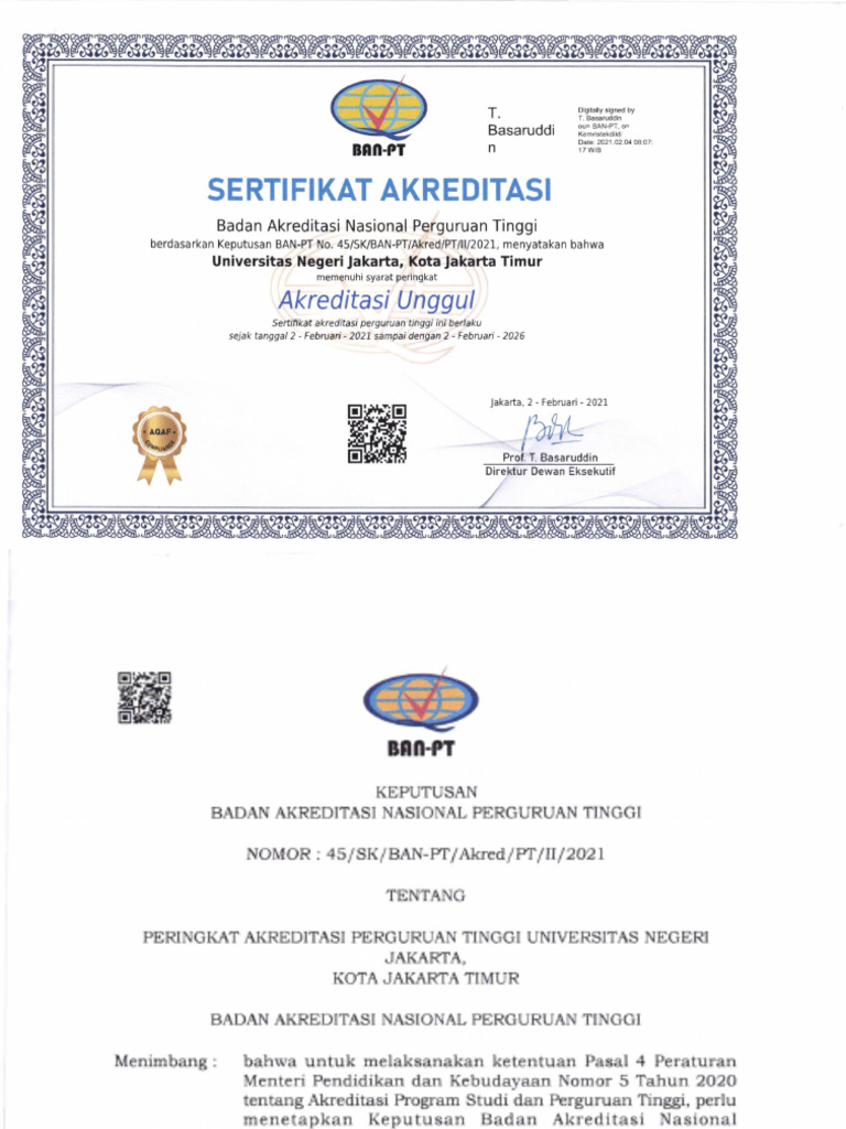 Sertifikat Akreditasi Unj (1) | PDF