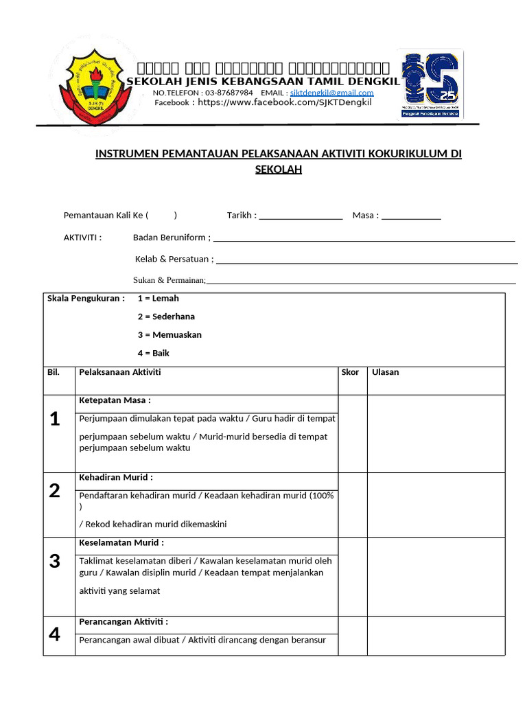 INSTRUMEN PEMANTAUAN PELAKSANAA AKTIVITI KOKURIKULUM DI SEKOLAH | PDF INSTRUMEN PEMANTAUAN PELAKSANAA AKTIVITI KOKURIKULUM DI SEKOLAH | PDF