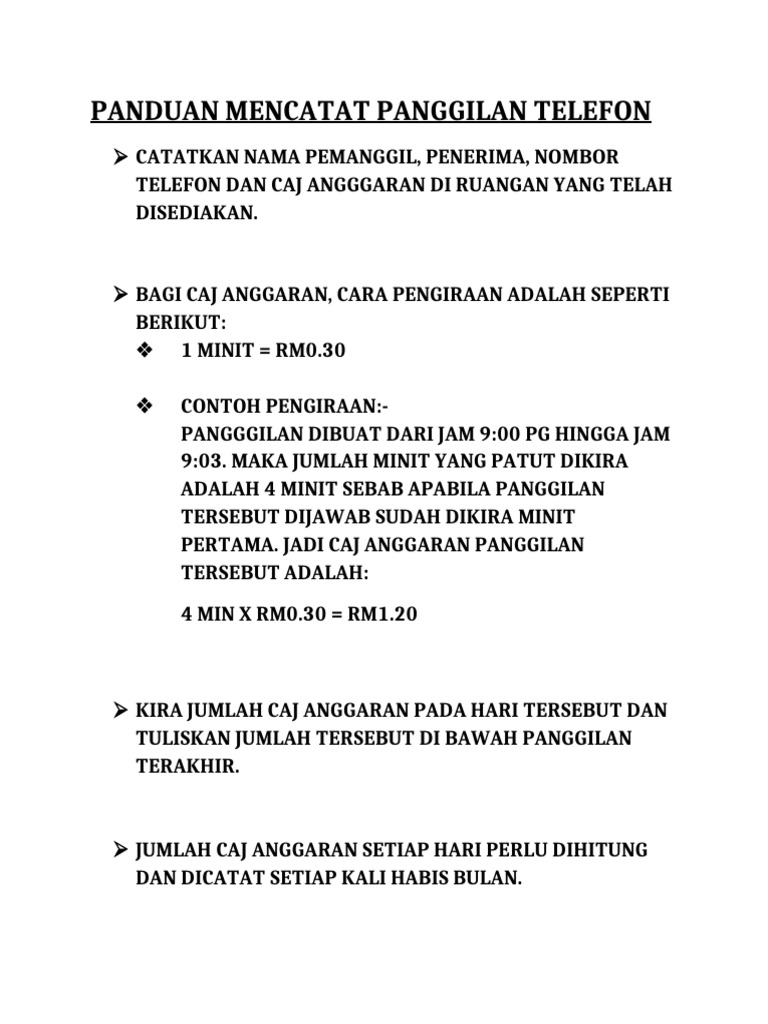 Panduan Mencatat Panggilan Telefon | PDF
