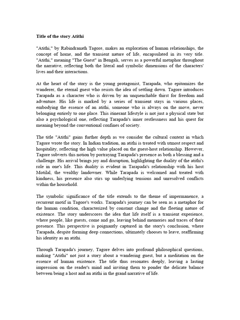 Title of the story Atithi | PDF | Rabindranath Tagore | Narrative