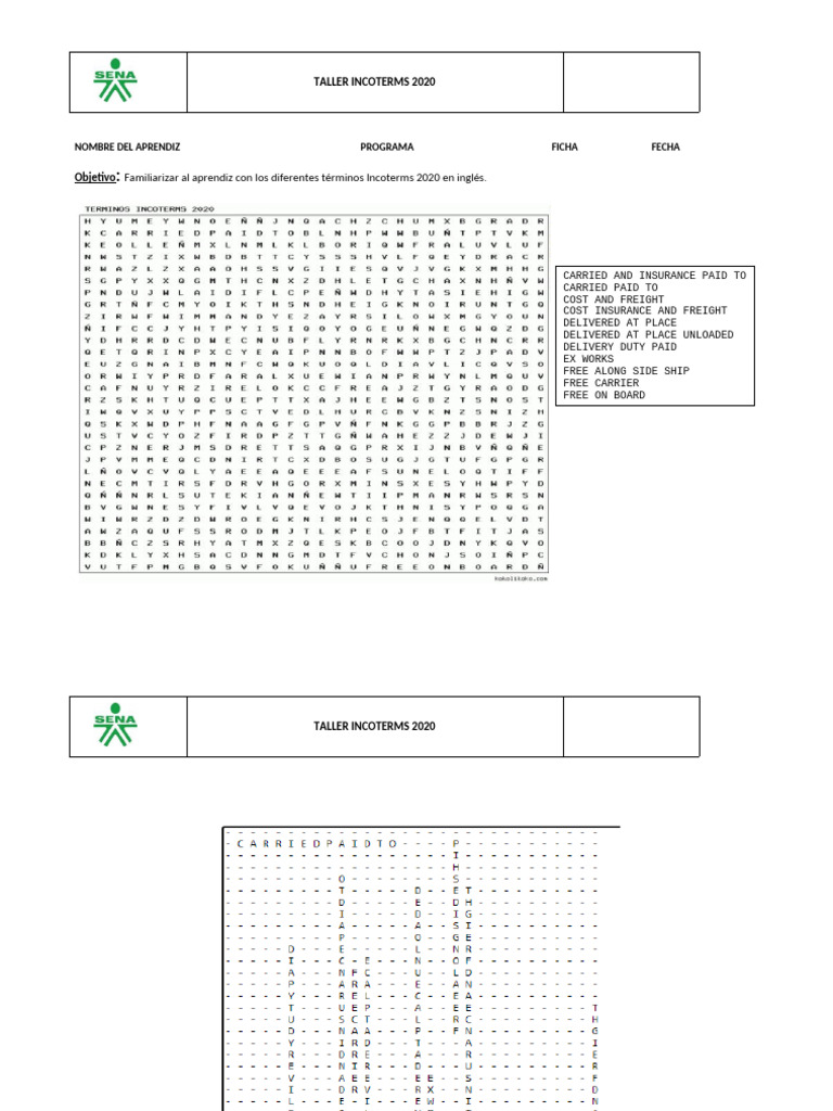 Taller Sopa de Letra Termino Incoterms 2020. RESUELTOdoc | PDF