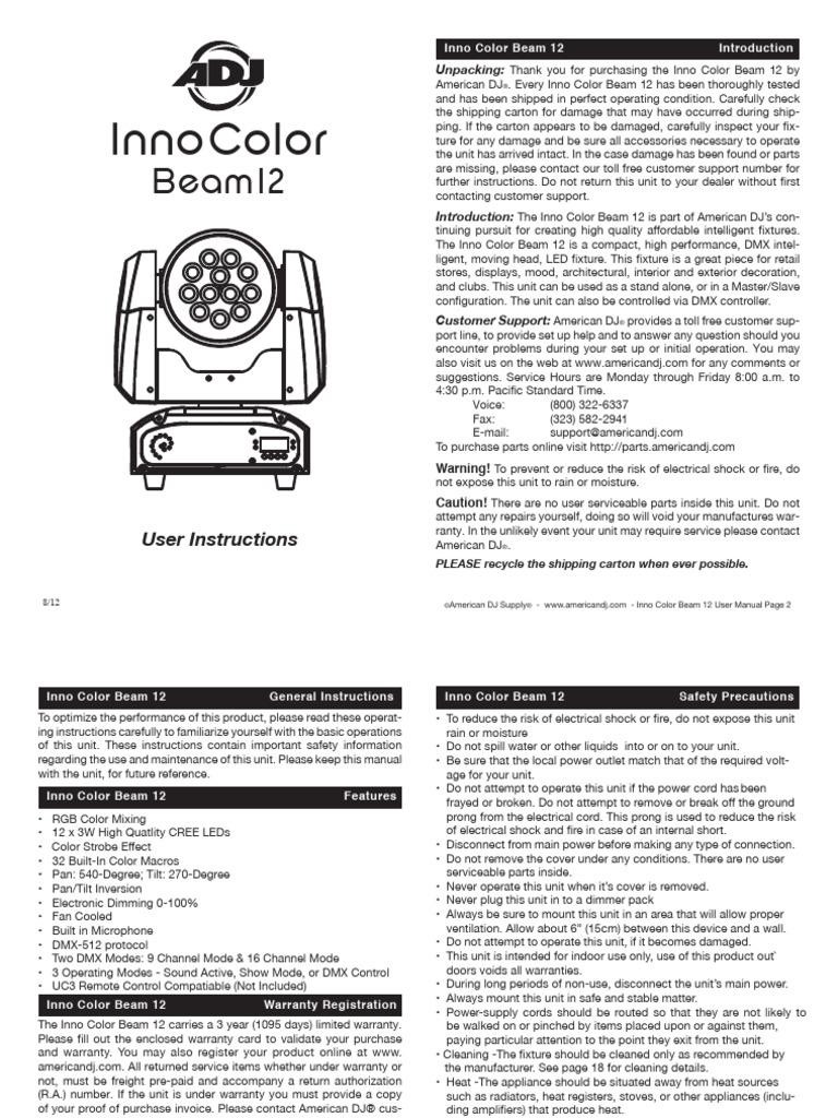 American DJ Inno Color Beam en | PDF | Electrical Engineering ...