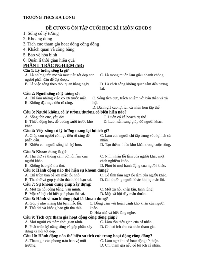 3. ĐỀ CƯƠNG CKI - GDCD 9 | PDF