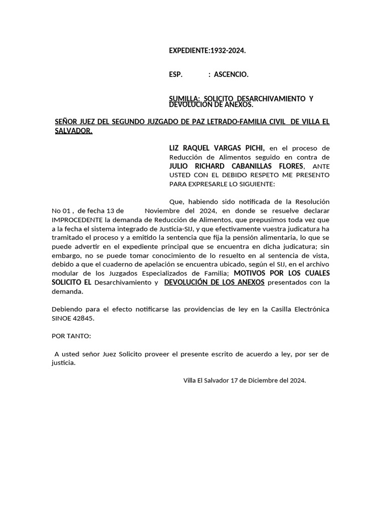 Escrito Devolucion de Anexos | PDF