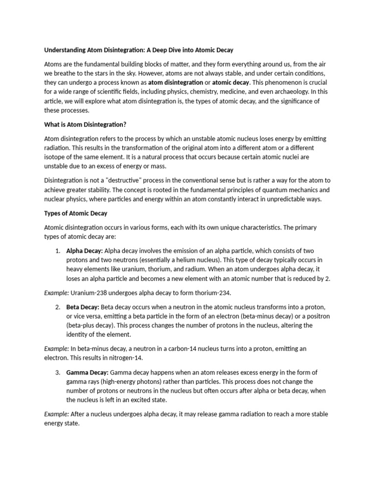 Atom Disintegration | PDF | Radioactive Decay | Atoms