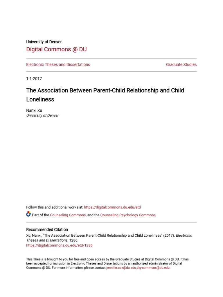The Association Between Parent-Child Relationship and Child Lonel | PDF | Loneliness | Adolescence