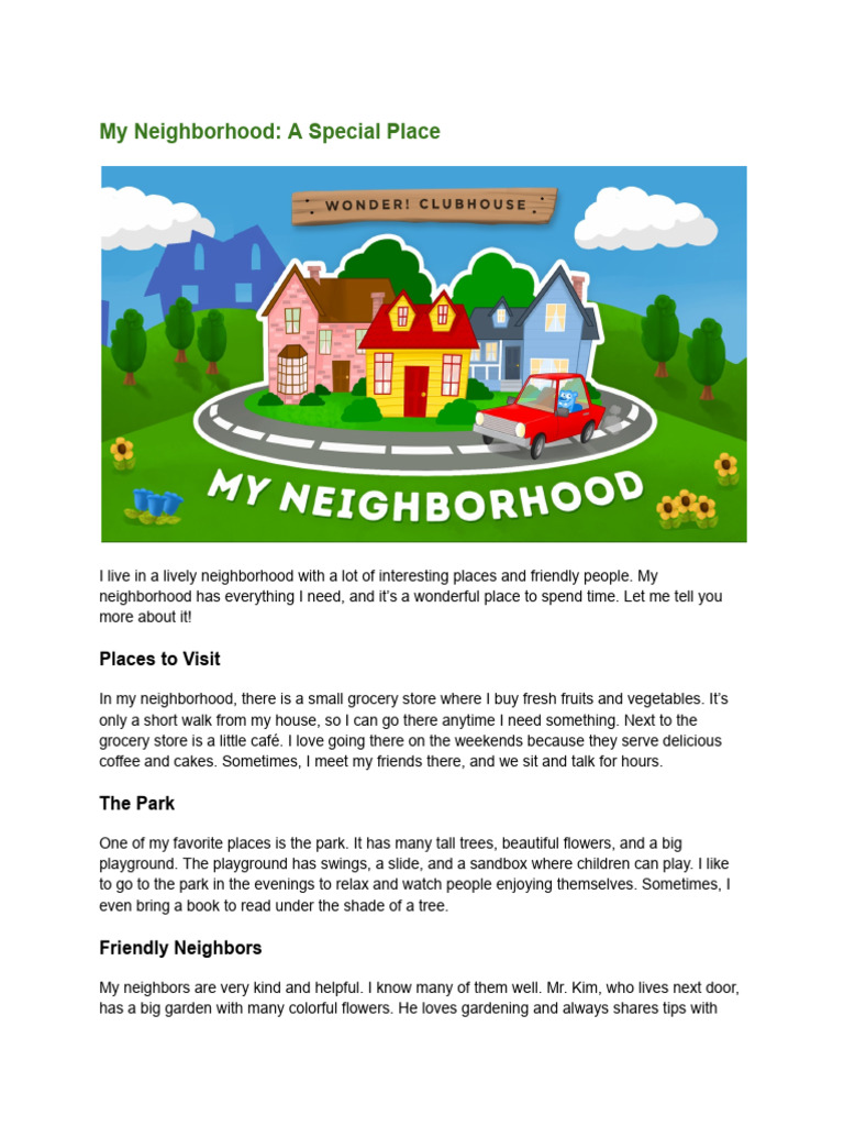 My Neighborhood - A Special Place | PDF