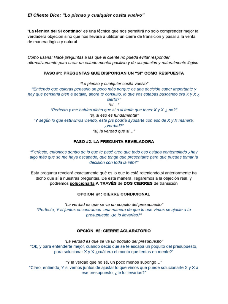 Técnica Del Sí Continuo y Cierre de Venta?-1 | PDF | Verdad