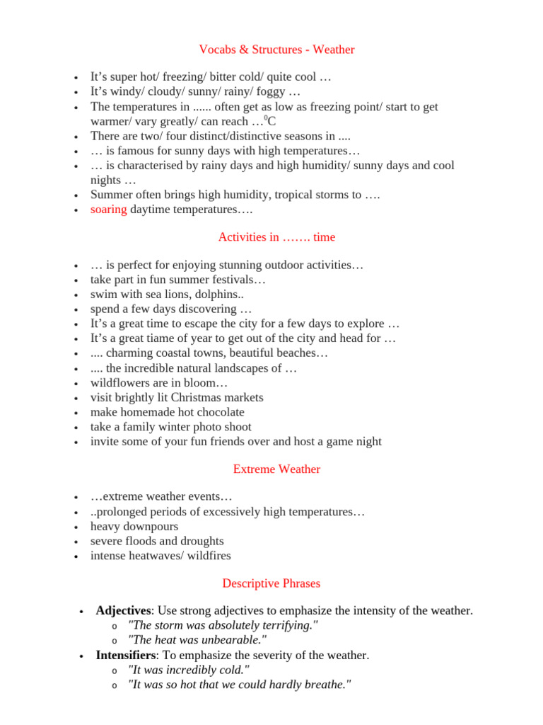 Vocabs & Structures Weather | PDF | Extreme Weather | Heat Wave