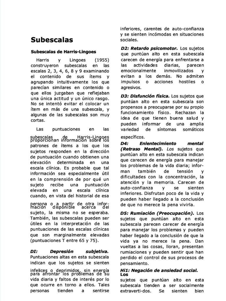 Explicación Subescalas Is y Harris | PDF | Ciencia cognitiva | Ciencias ...