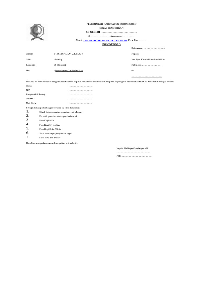 Form Cuti Melahirkan | PDF