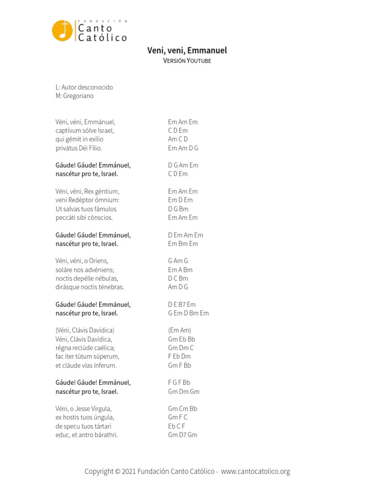 Veni, veni Emmanuel - Versión simplificada | PDF