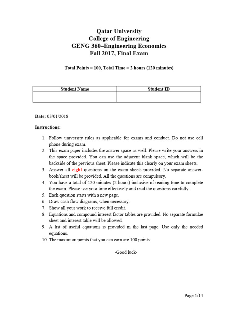 (Fall 2017) Final Exam | PDF | Interest