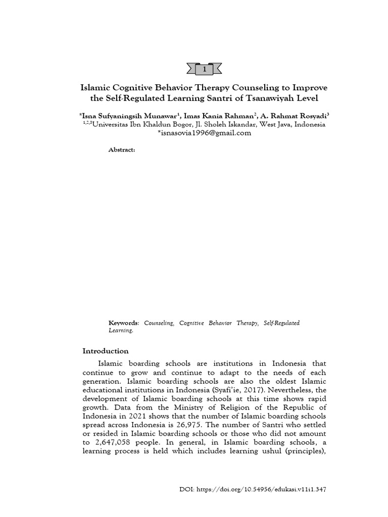 Islamic Cognitive Behavior Therapy Counseling To Improve The Self ...