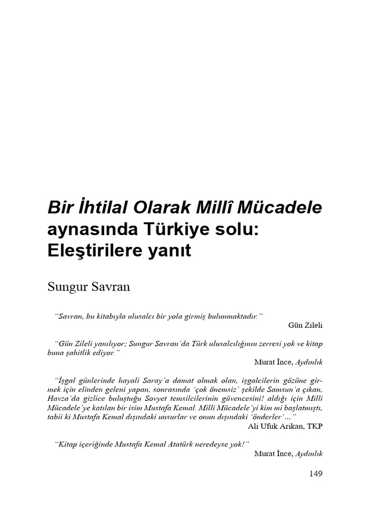 Sungur Savran Bir Ihtilal Olarak Milli Mucadele Aynasinda Turkiye Solu ...