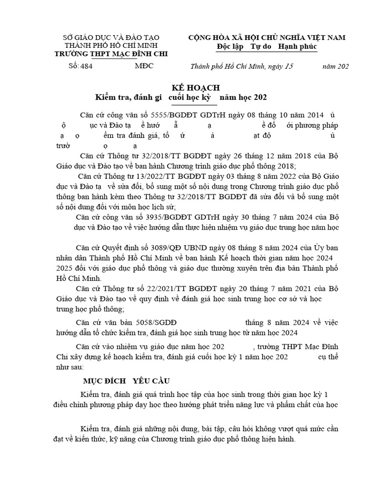 KE-HOACH-KIEM-TRA-HK1_2024-2025 | PDF