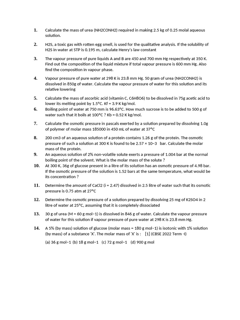 Calculate The Mass of Urea | PDF | Water | Molar Concentration