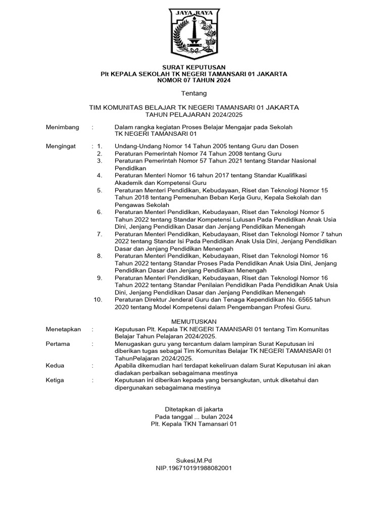 Contoh SK KEPALA KOMBEL TKN TMSR 01 | PDF