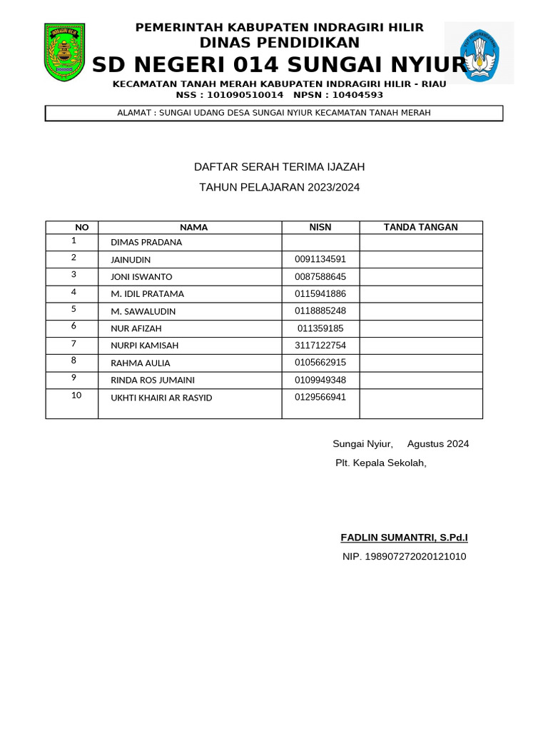DAFTAR SERAH TERIMA IJAZAH | PDF