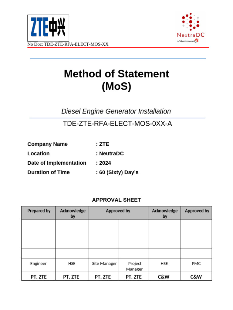 MOS_Diesel Engine Generator Installation 041224 | PDF | Occupational ...