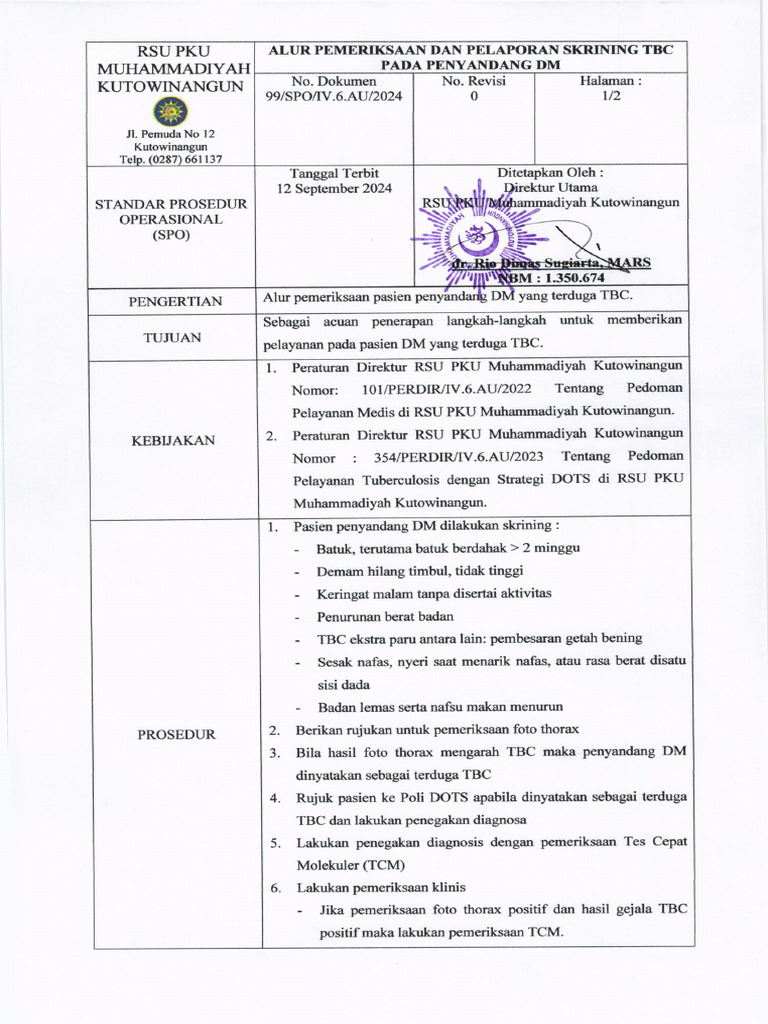 SPO Skrining TBC Pada Penyandang DM | PDF