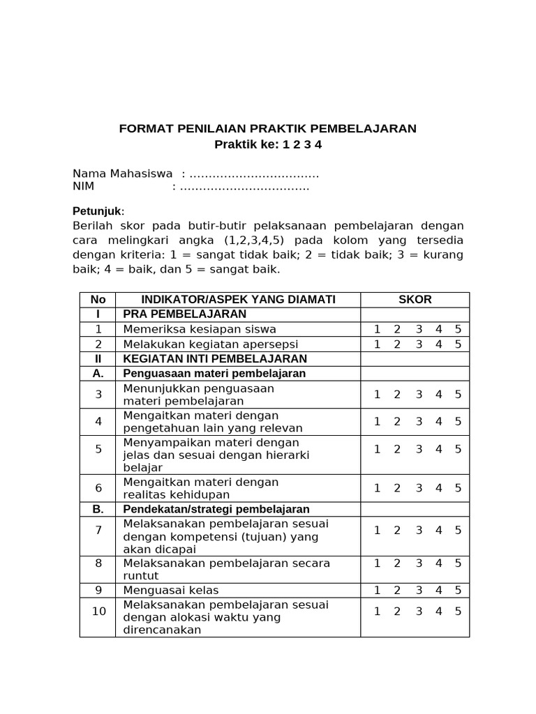 Pedoman Penilaian Micro Teaching UAS | PDF