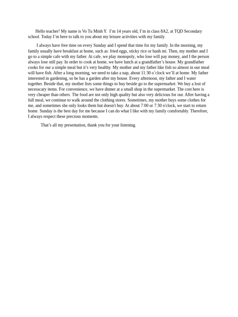 Talk About the Leisure Activities With Family | PDF