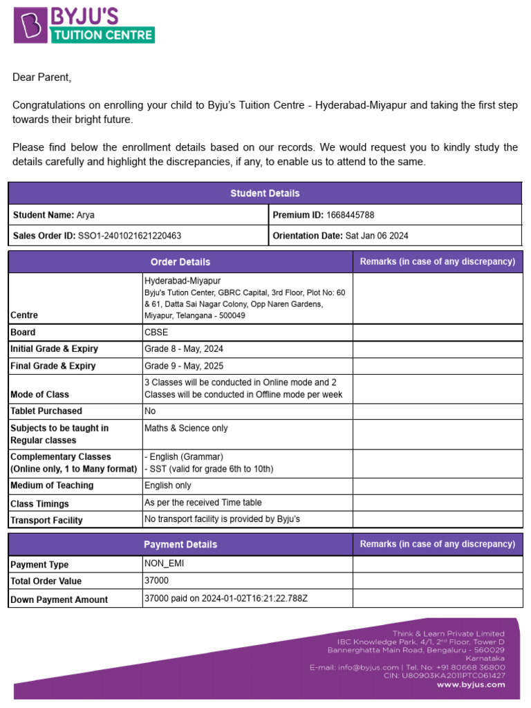 Invoice Document - Arya 2 | PDF