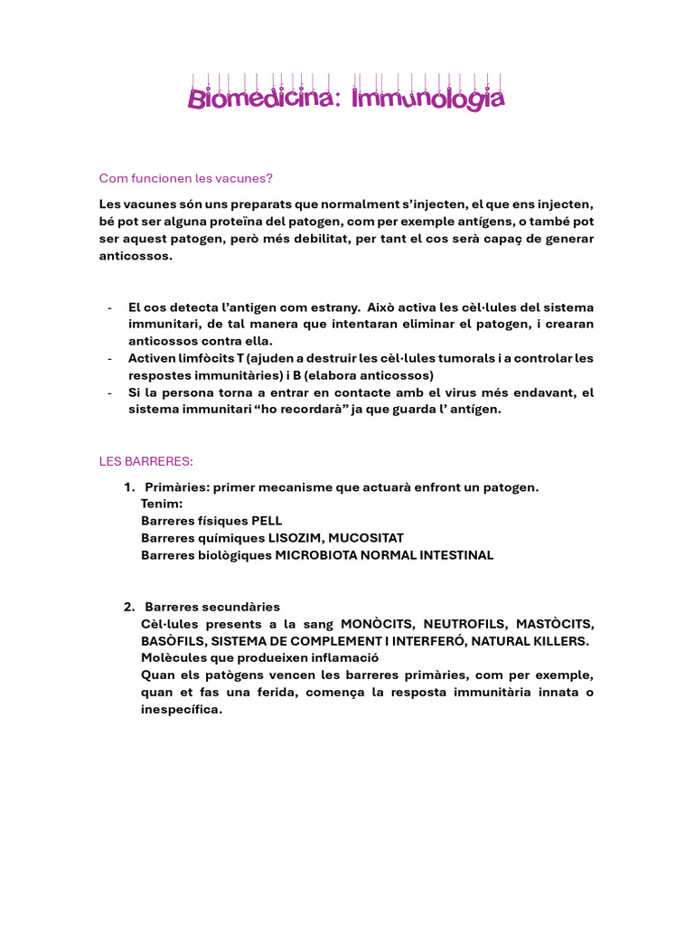 Immunologia - Biomedicina 1BTX | PDF
