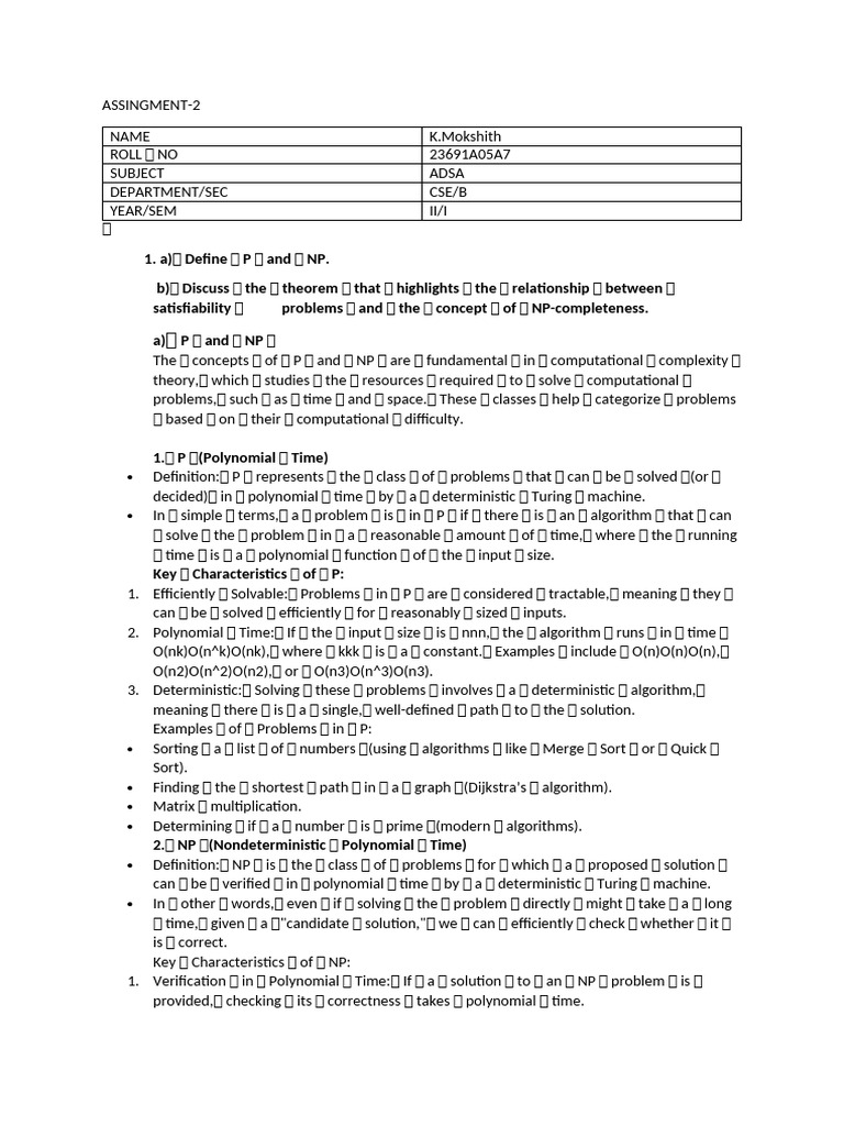 23691A05A7 ADSA Assignment Ll | PDF | Time Complexity | Computational Complexity Theory