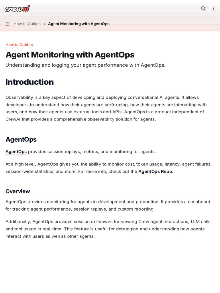 Agent Monitoring with AgentOps - CrewAI | PDF | Information Technology | Software Engineering