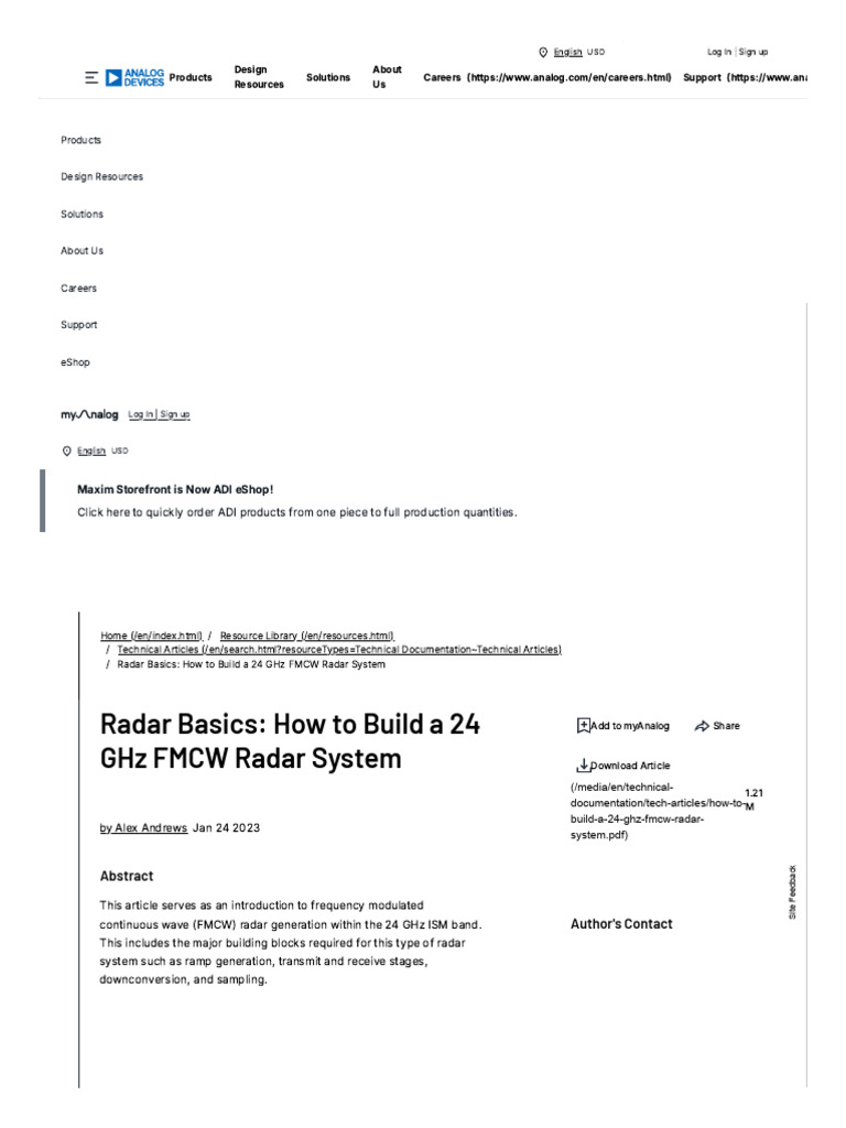 Radar Basics_ How to Build a 24 GHz FMCW Radar System _ Analog Devices | PDF | Radar | Signal To ...